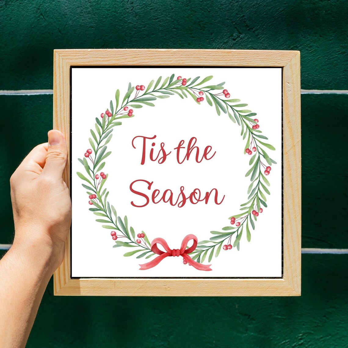 Square Tis the Season Christmas Wreath Wall Art Holiday - Etsy