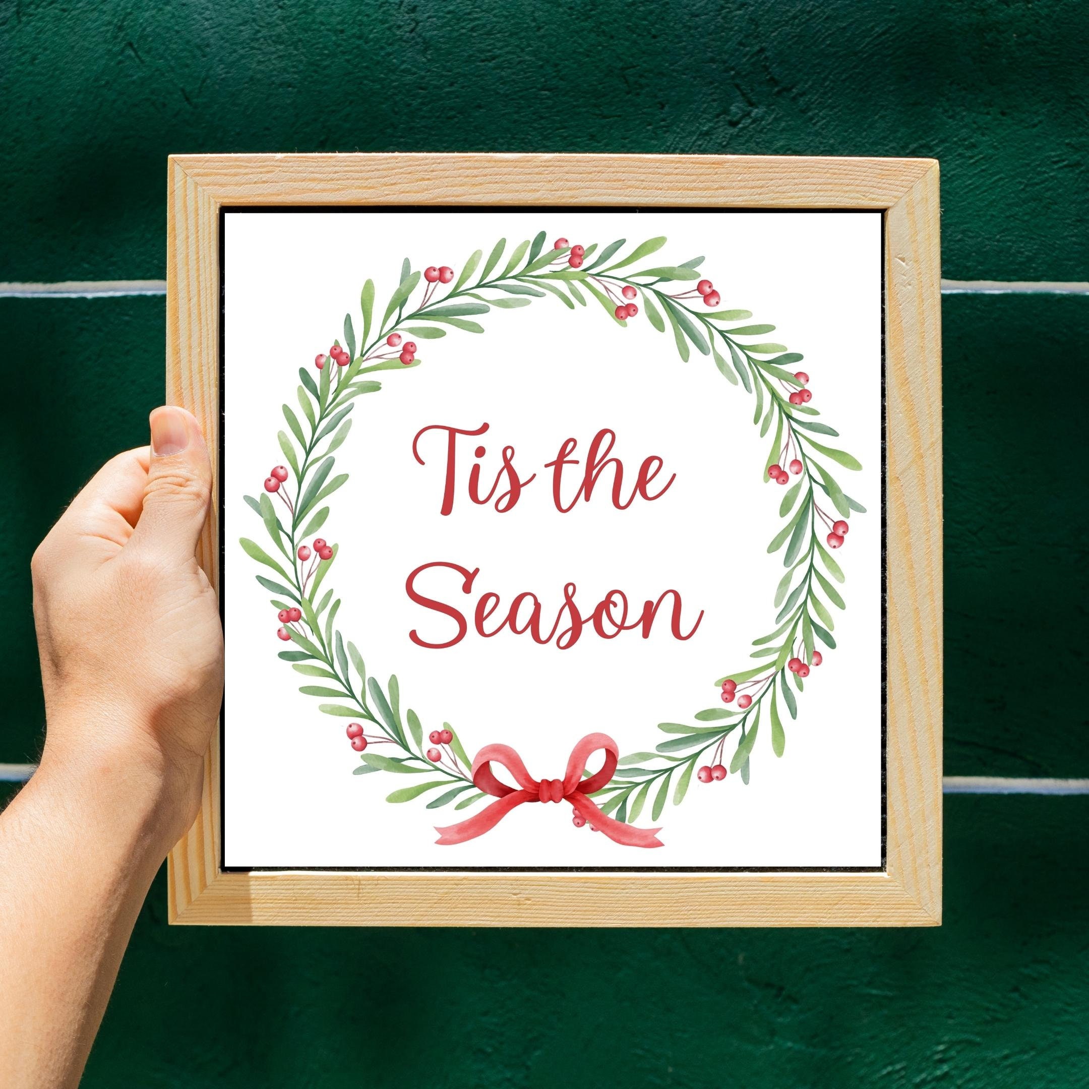 Square Tis the Season Christmas Wreath Wall Art, Holiday Decor ...