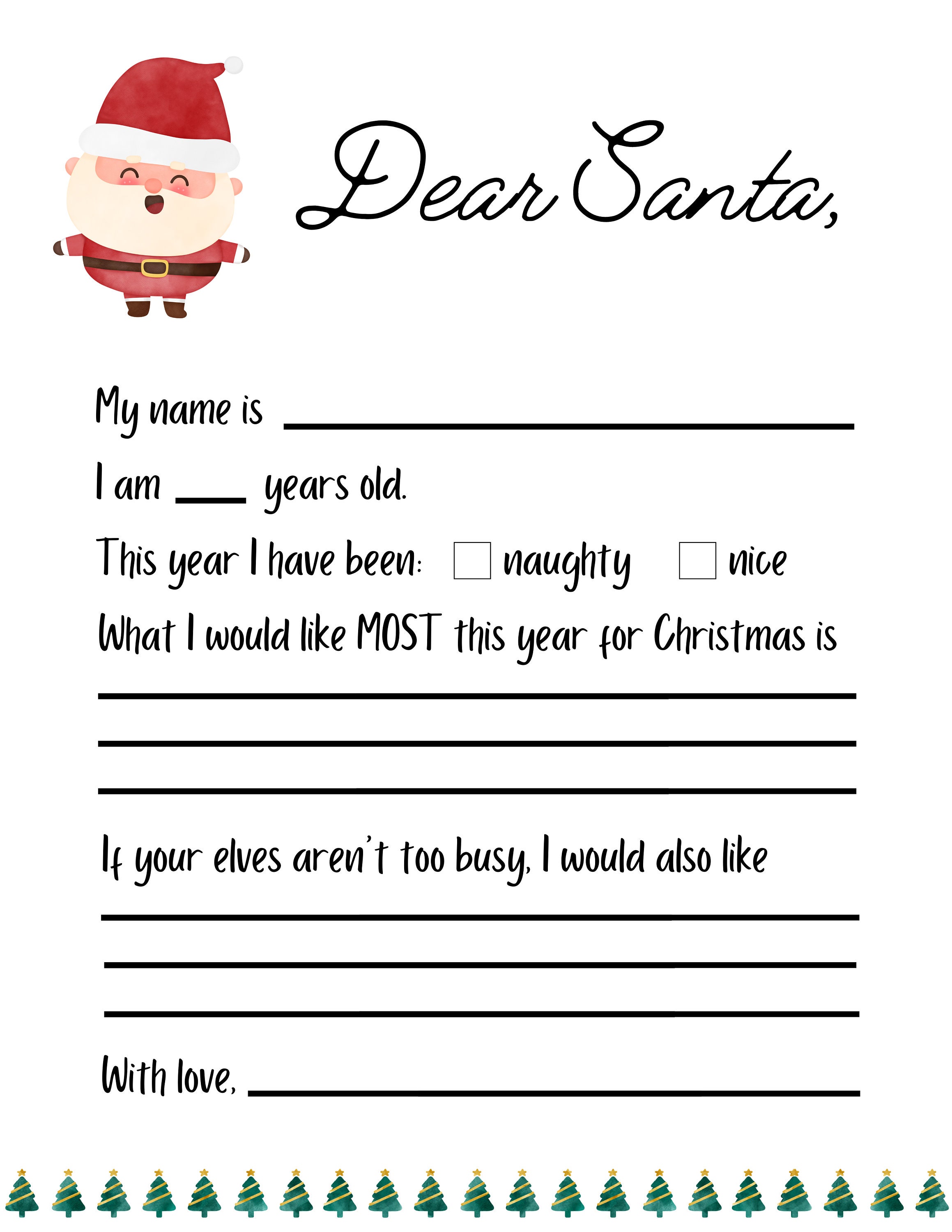 Dear Santa Letter Printable, Personalized Template, Christmas Activity ...