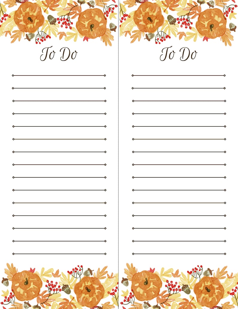 Fall Themed to Do List, Pumpkin and Leaves, Digital Download, Printable ...