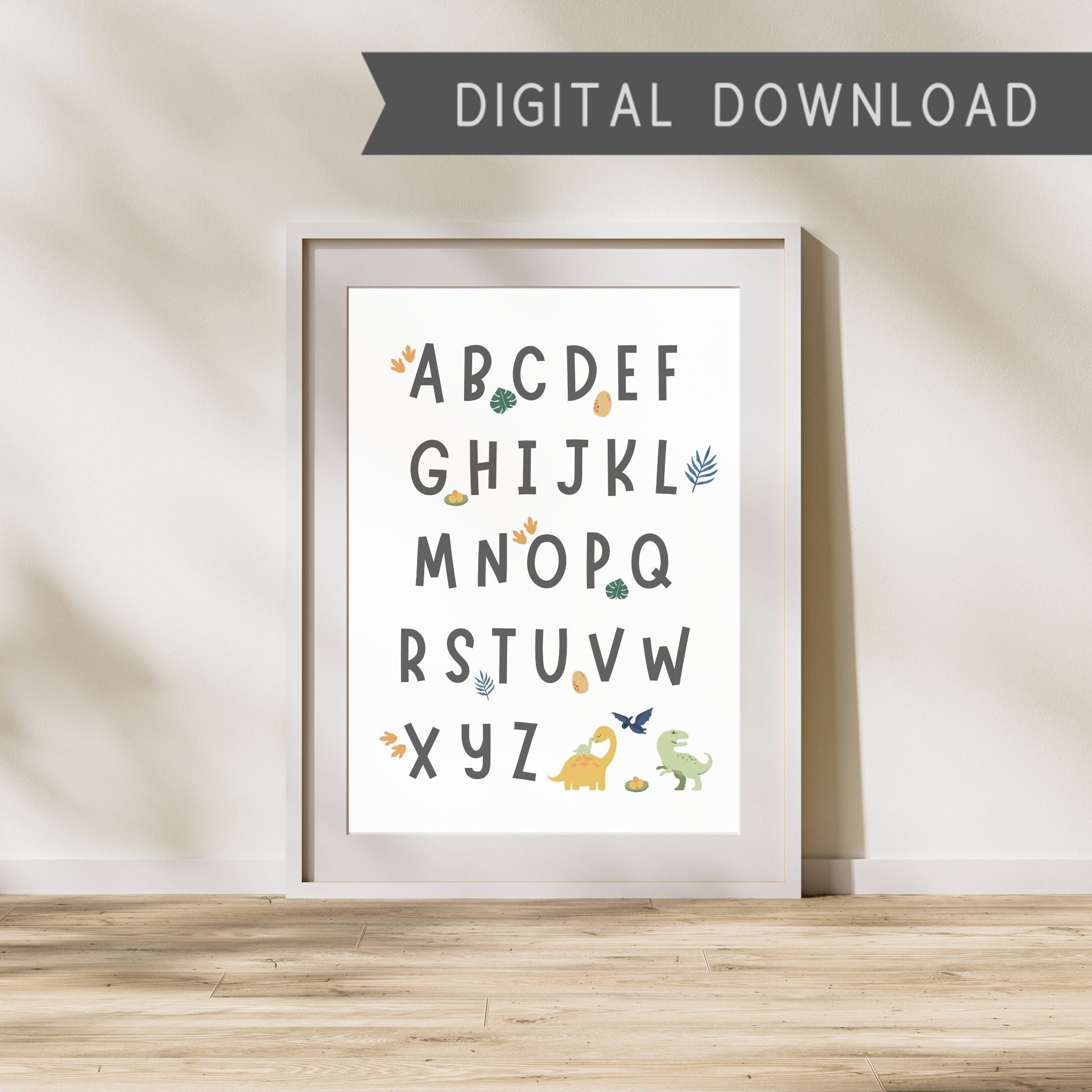 Dinosaur Alphabet Sign Digital Download Dinosaur Nursery Wall Art ...