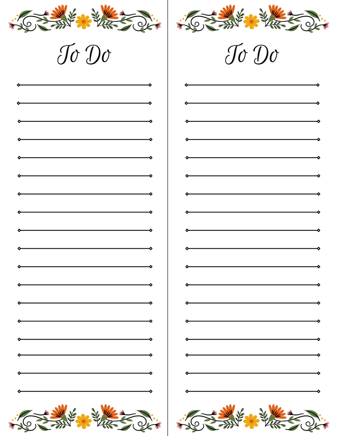 Flowered to Do List | Yellow and Orange | Simple Tasks List Template ...