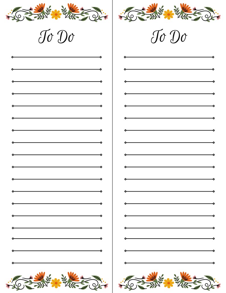 Flowered to Do List | Yellow and Orange | Simple Tasks List Template ...