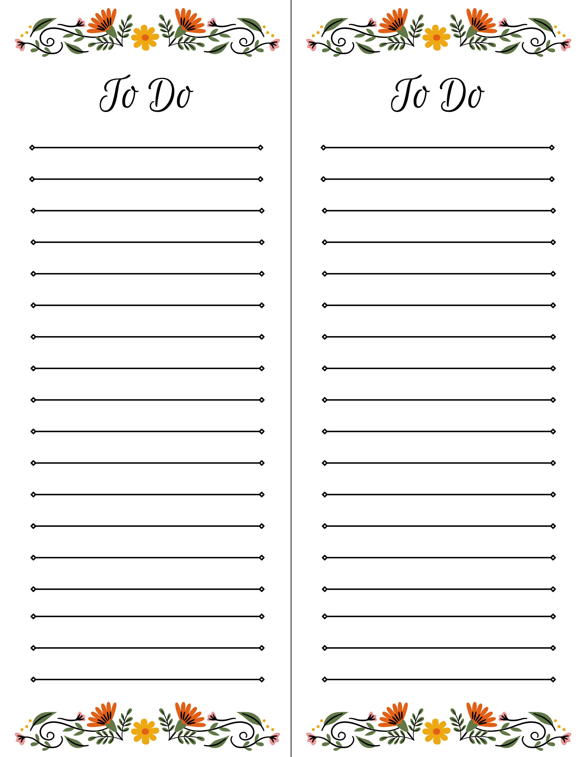 Flowered to Do List | Yellow and Orange | Simple Tasks List Template ...