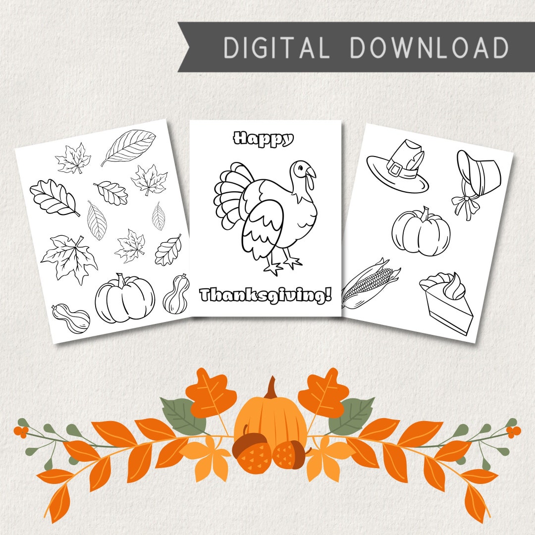 Thanksgiving Coloring Pages, Kids Activity, Digital Download, Fall ...