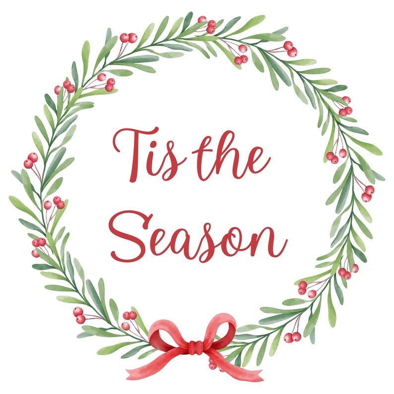 Square Tis the Season Christmas Wreath Wall Art, Holiday Decor ...