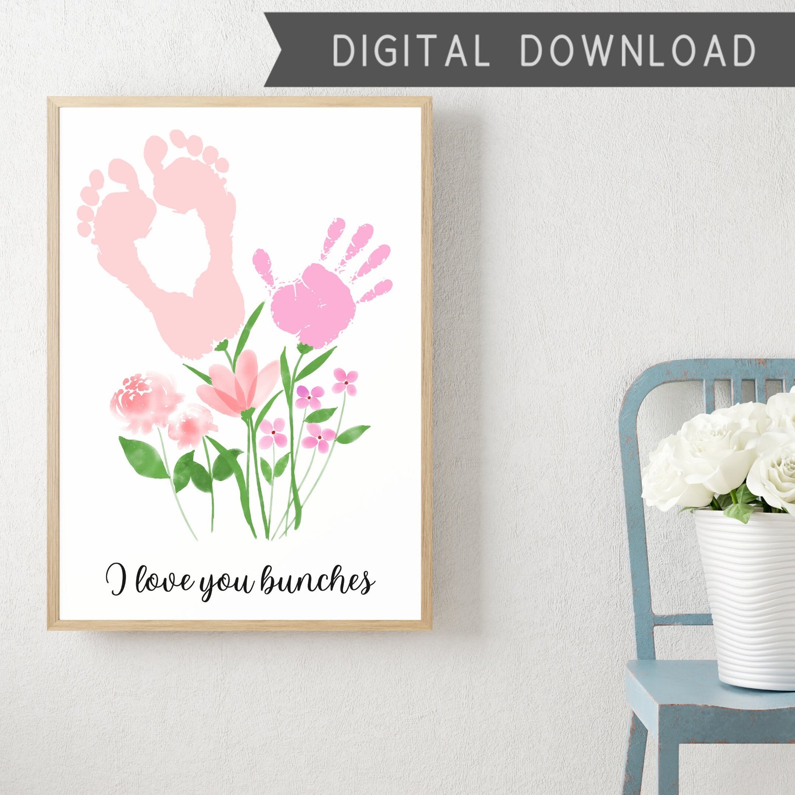 I Love You Bunches Hand Footprint Art | Flower Bouquet Printable Craft ...