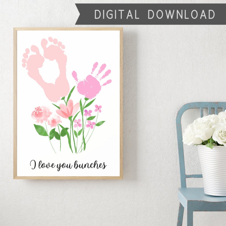 I Love You Bunches Hand Footprint Art | Flower Bouquet Printable Craft ...