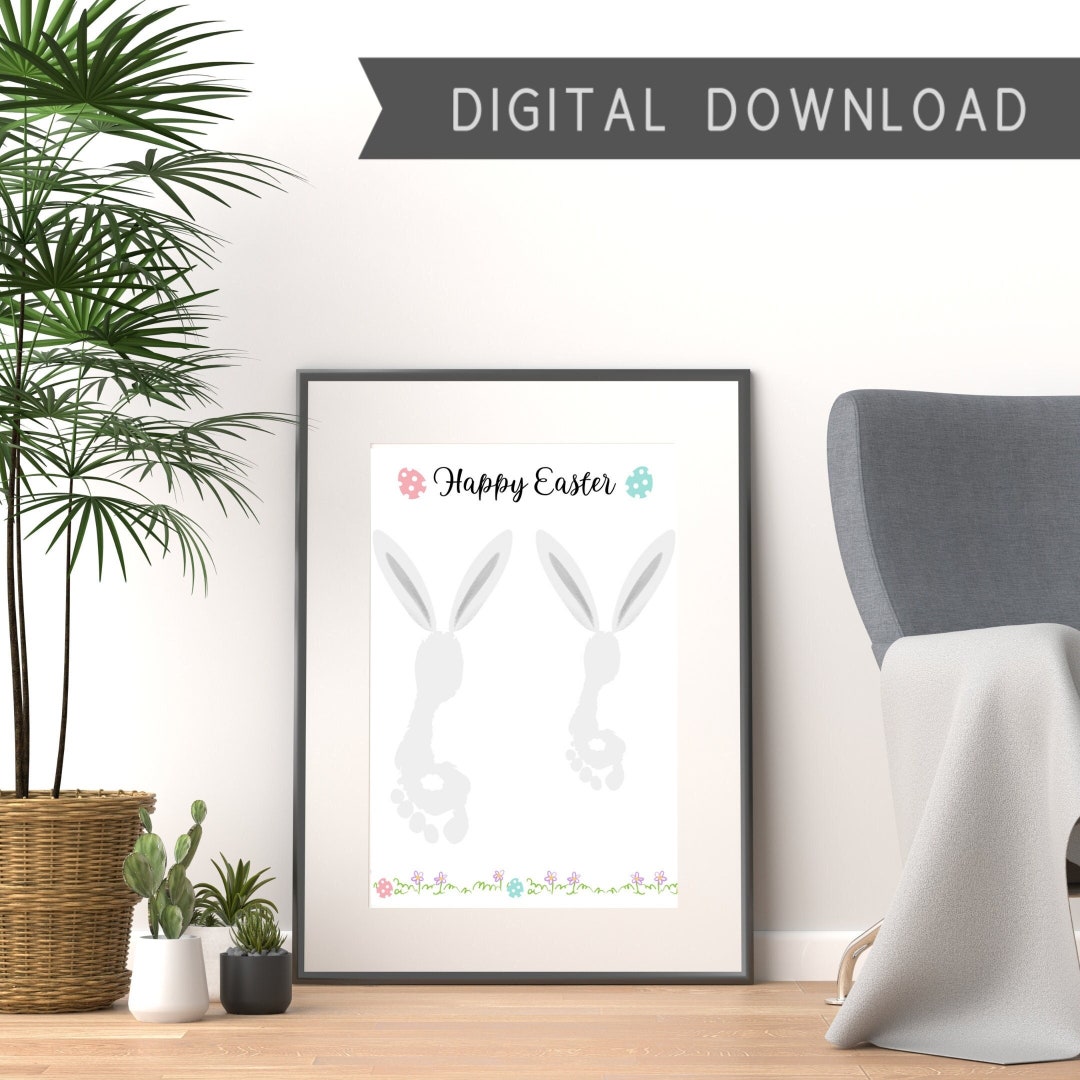 Happy Easter Footprint Art | Easter Bunny Printable Craft Template ...