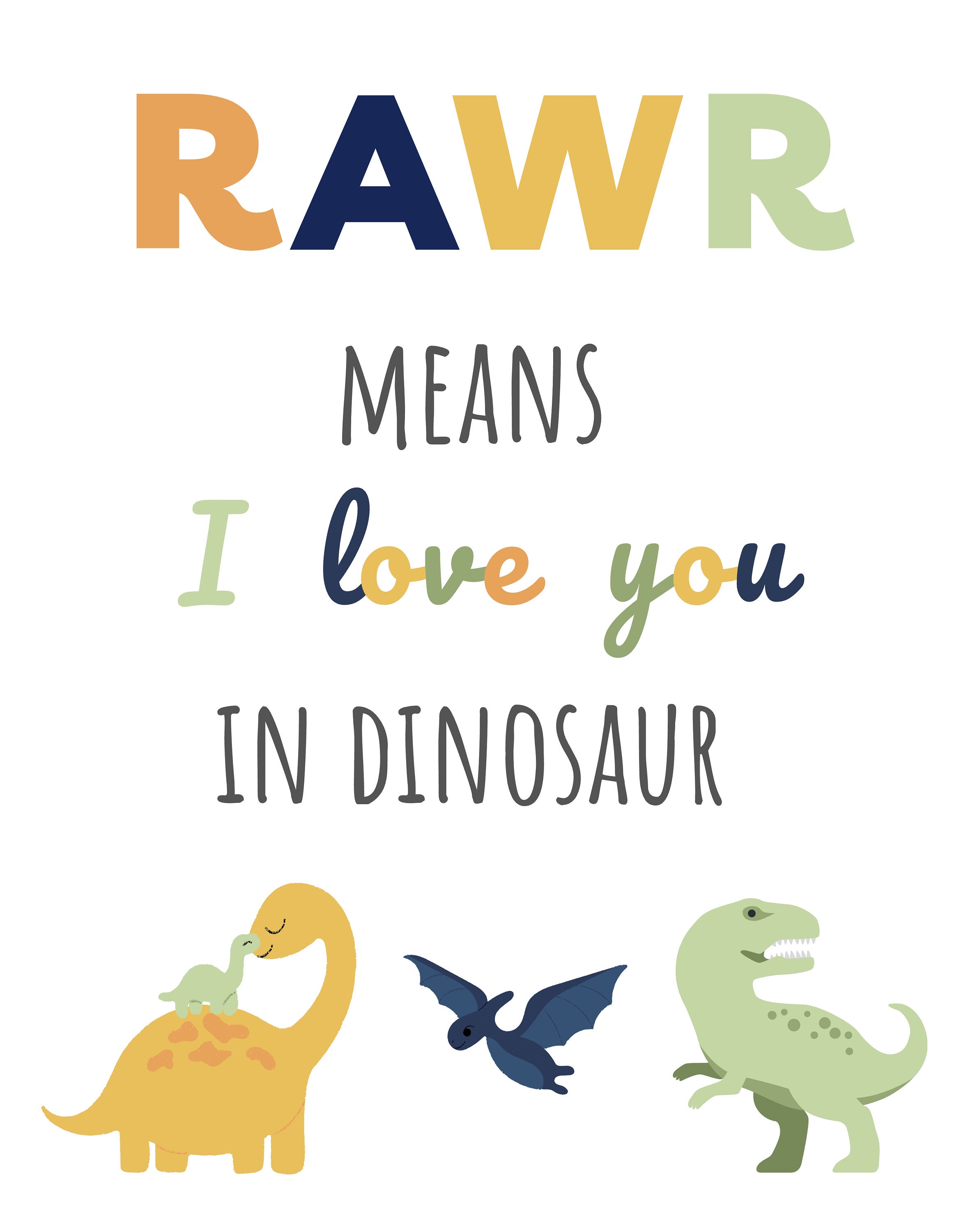 RAWR Means I Love You in Dinosaur Wall Art, Digital Download, Dinosaur Nursery Decor, Kids Room ...