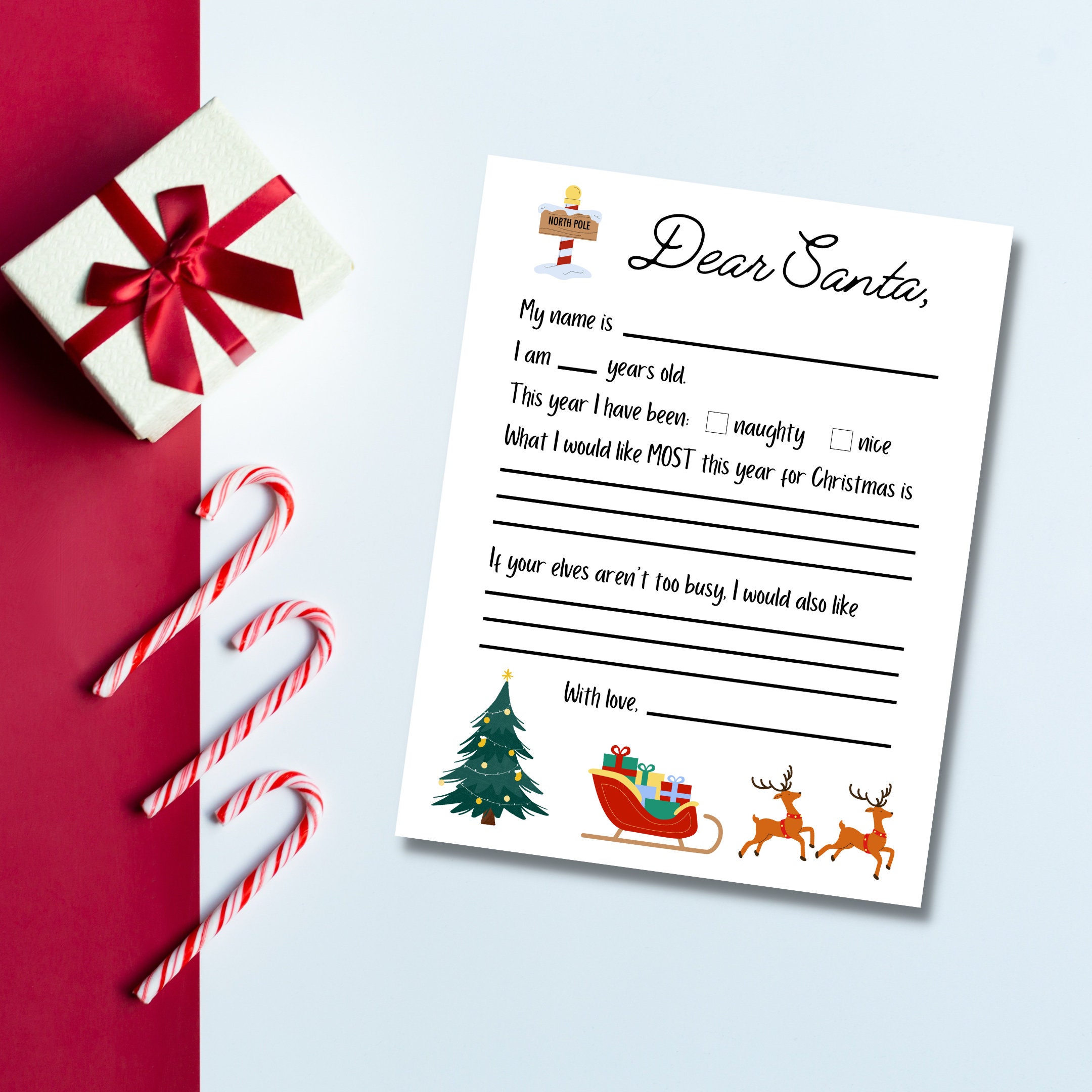 Dear Santa Letter Printable, Personalized Template, Christmas Activity ...