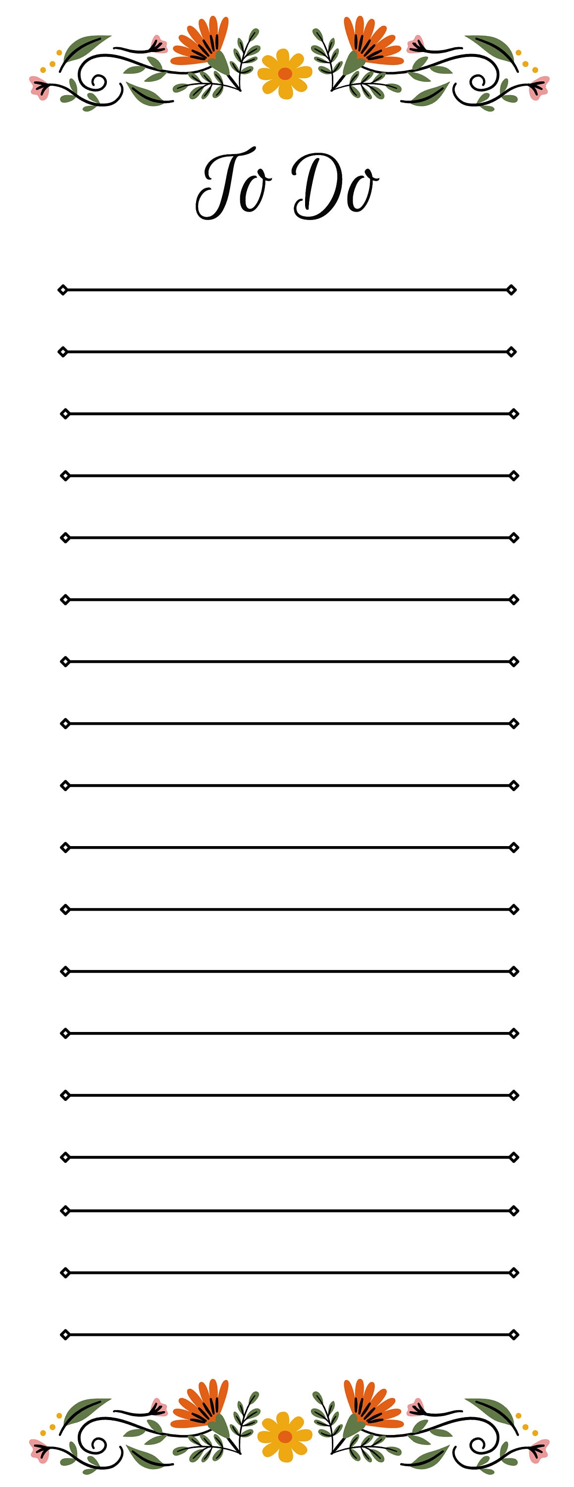 Flowered to Do List | Yellow and Orange | Simple Tasks List Template ...