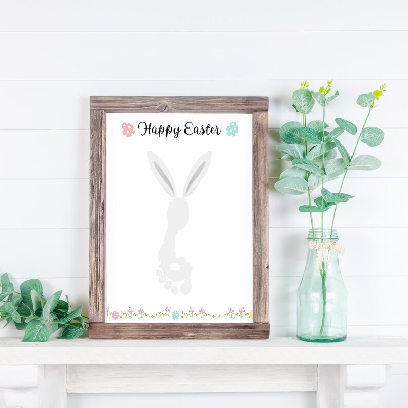 Happy Easter Footprint Art | Easter Bunny Printable Craft Template ...