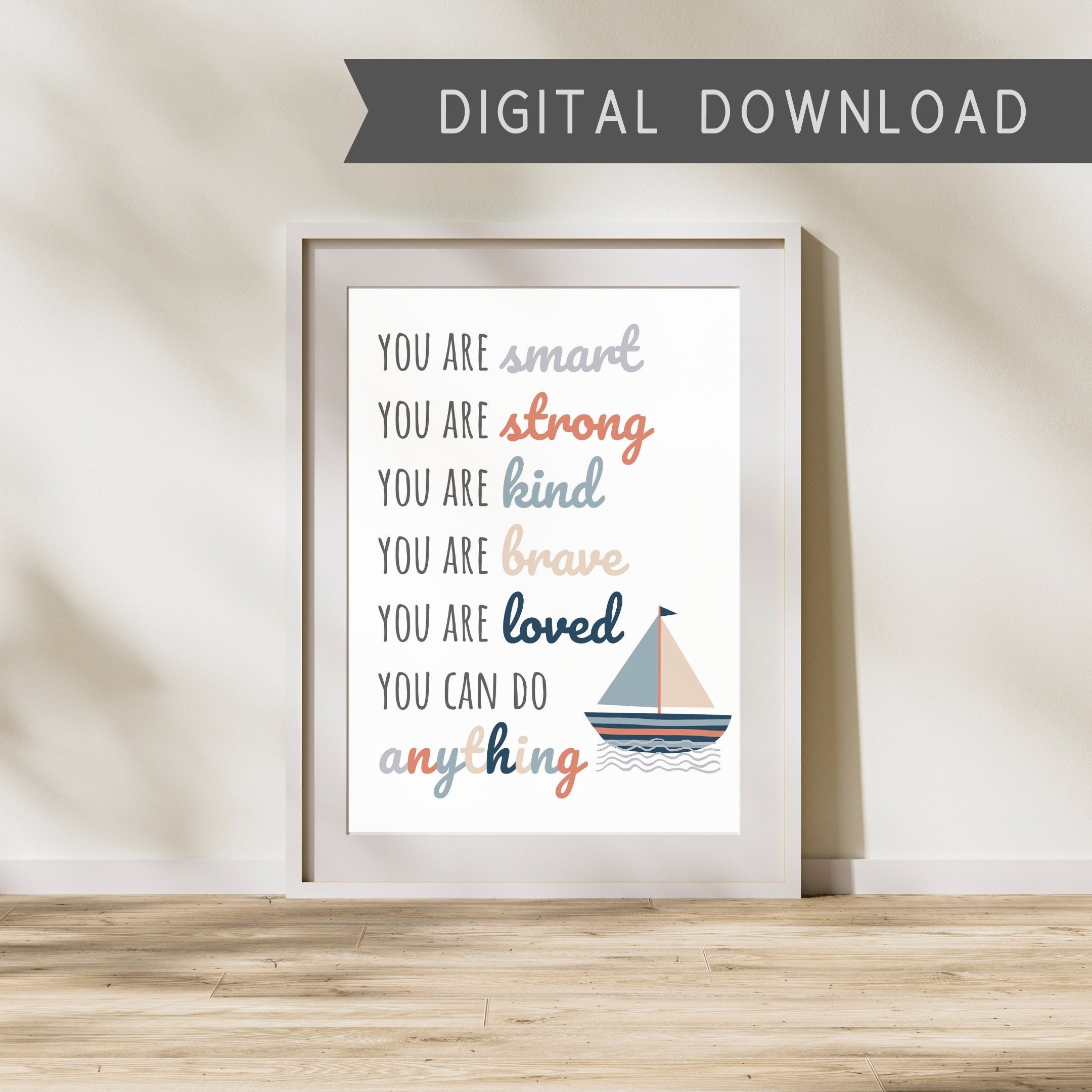 Nautical Affirmations Wall Art, Digital Download, Nursery Decor, Kids ...