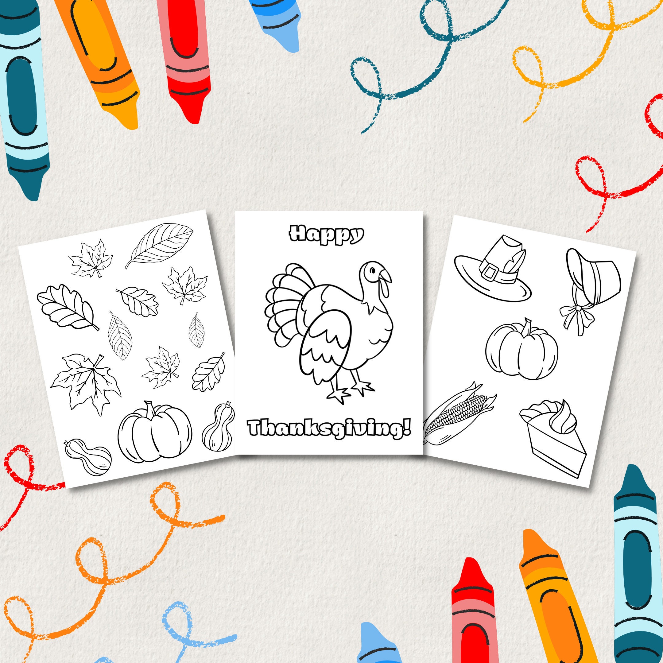 Thanksgiving Coloring Pages, Kids Activity, Digital Download, Fall ...