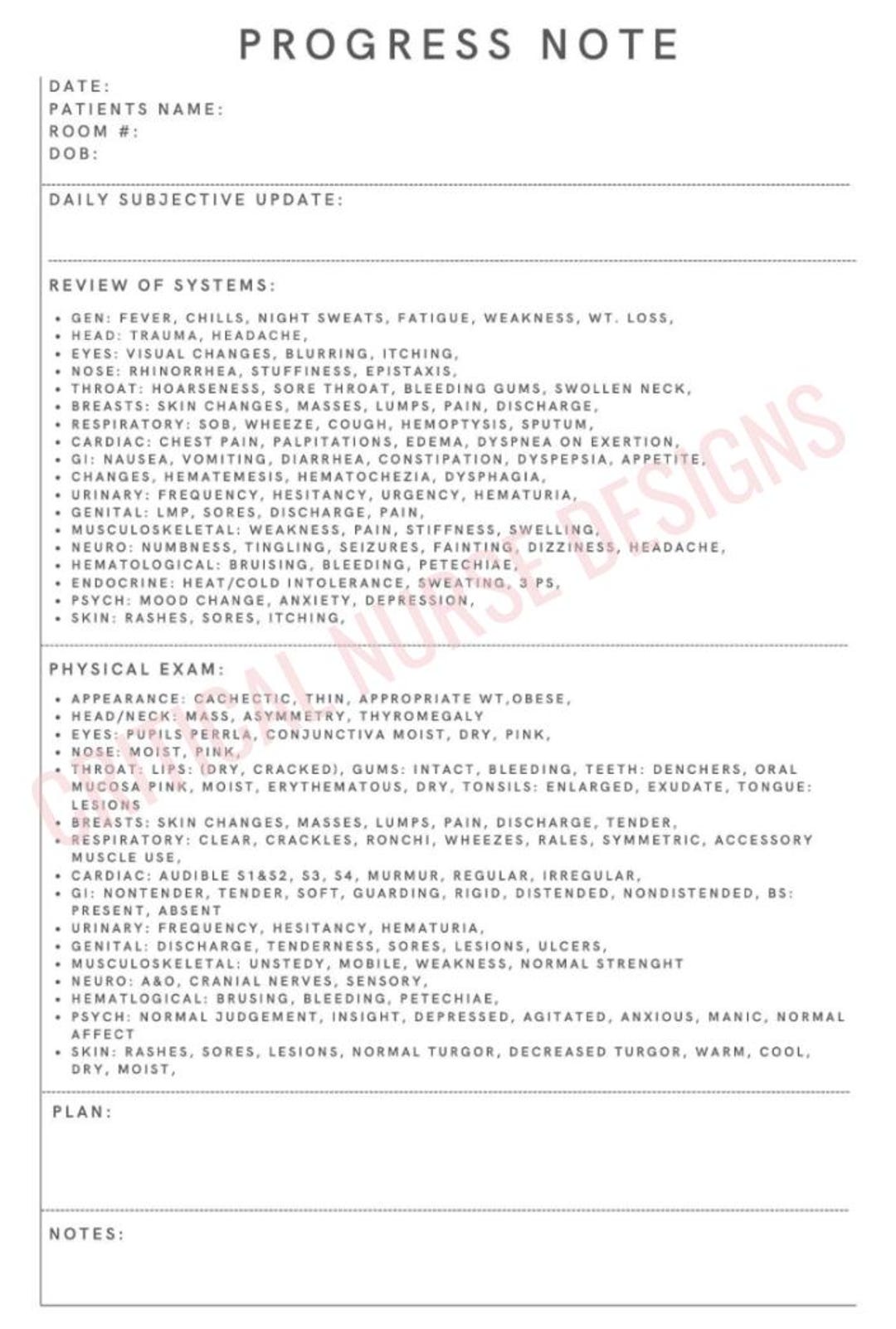 Comprehensive Progress Note Template for Physicians, Nurse ...