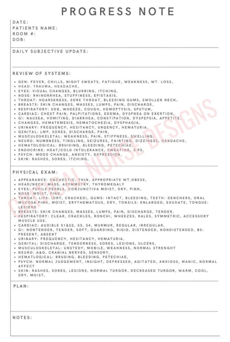 Comprehensive Progress Note Template for Physicians, Nurse ...