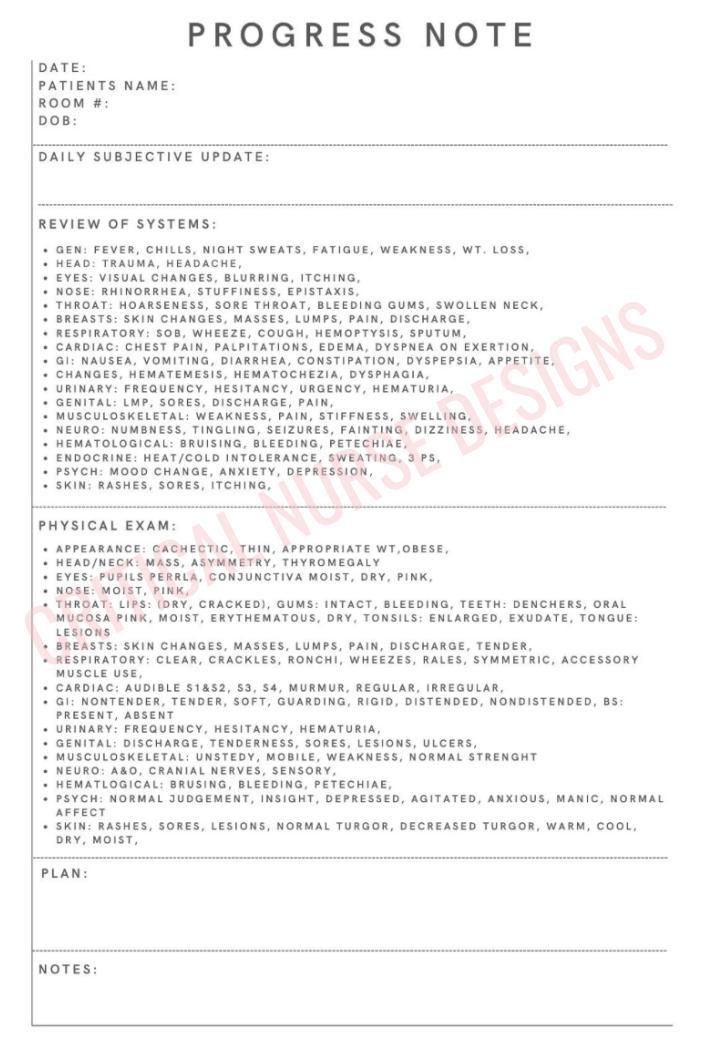 Comprehensive Progress Note Template for Physicians, Nurse ...