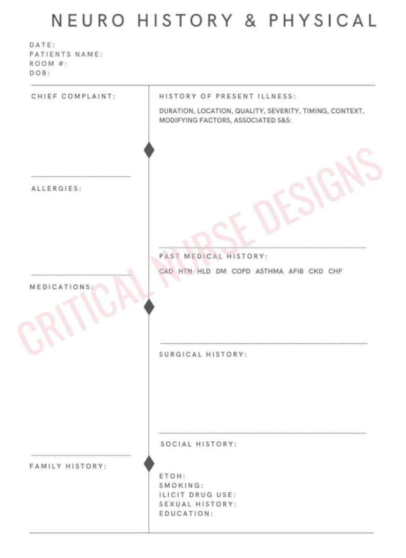 Neurological History and Physical Examination Template for NP, PA, MD ...