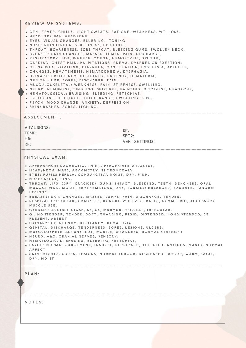 History and Physical Template, Nurse Practitioner Student, Nursing ...