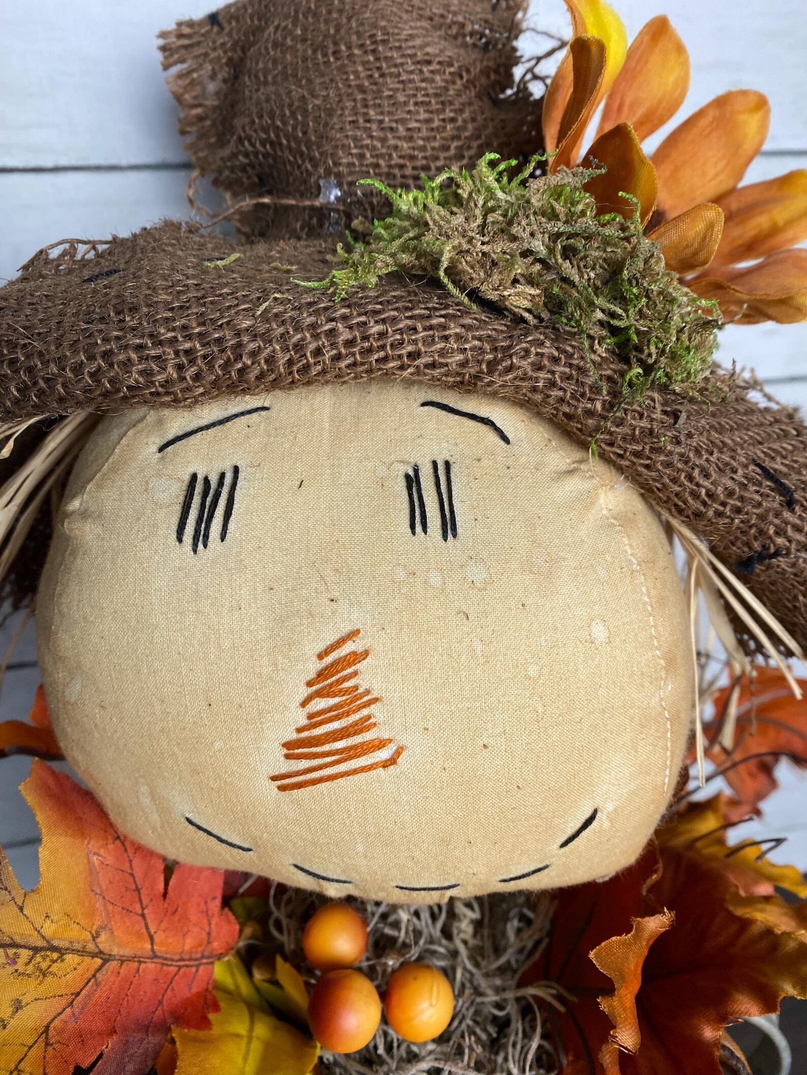 Rustic Farmhouse Scarecrow Head in Aluminum Pitcher - Fall Decor Table ...