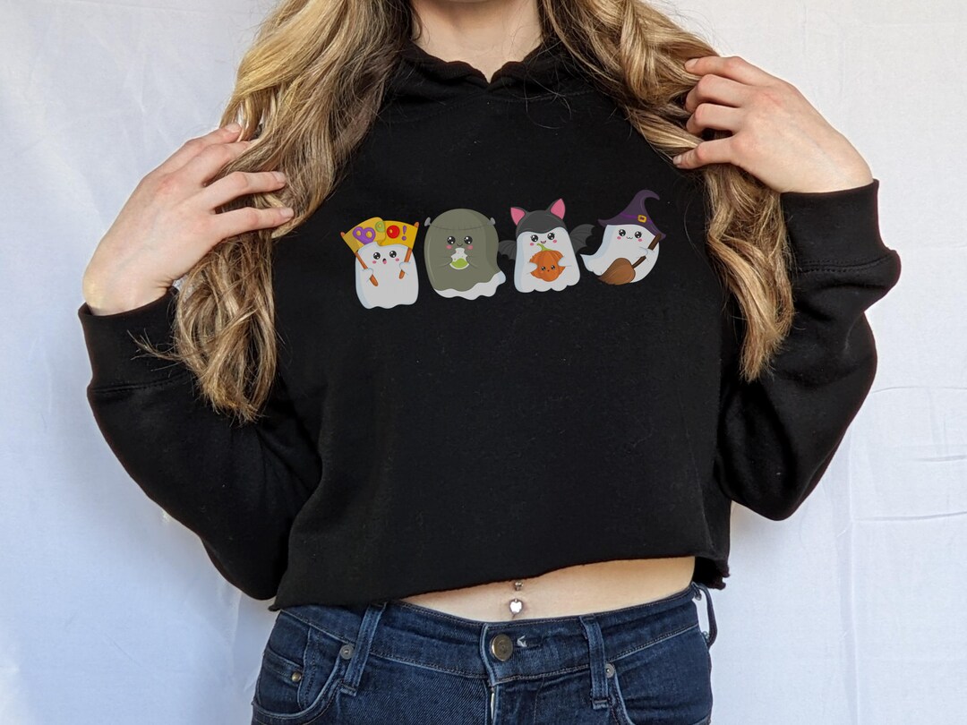 Halloween Ghost Crop Hoodie, Cute Fall Sweater, Gift for Her, Fleece ...