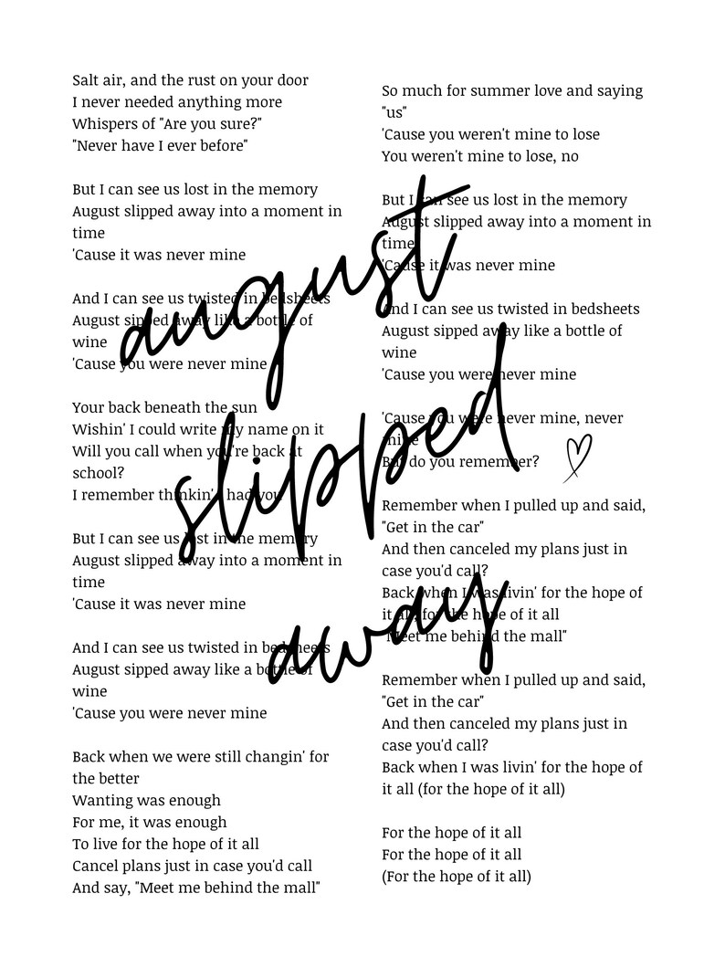 August Poster, Taylor's Version, Folklore, Taylor Swiftie Merch, August ...