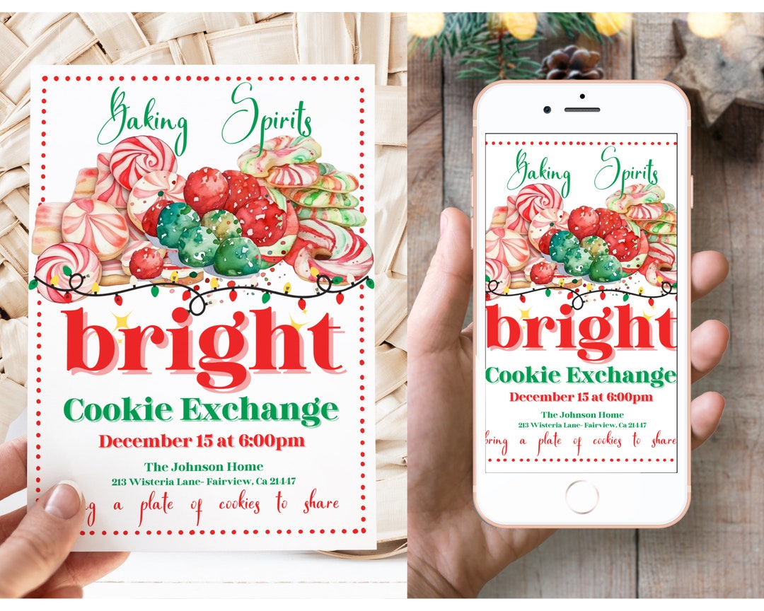 Editable Cookie Exchange Invitation Template, Baking Spirits Bright ...