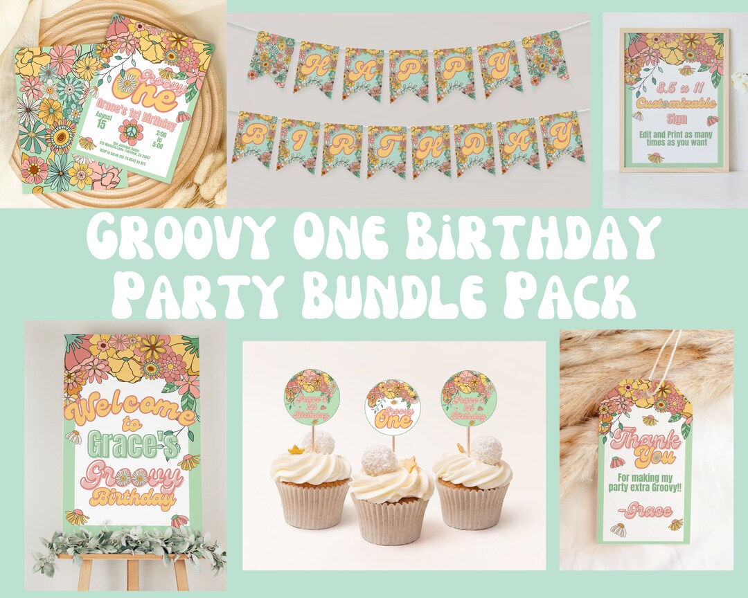 Editable Groovy One Birthday Party Bundle Pack Boho Floral - Etsy