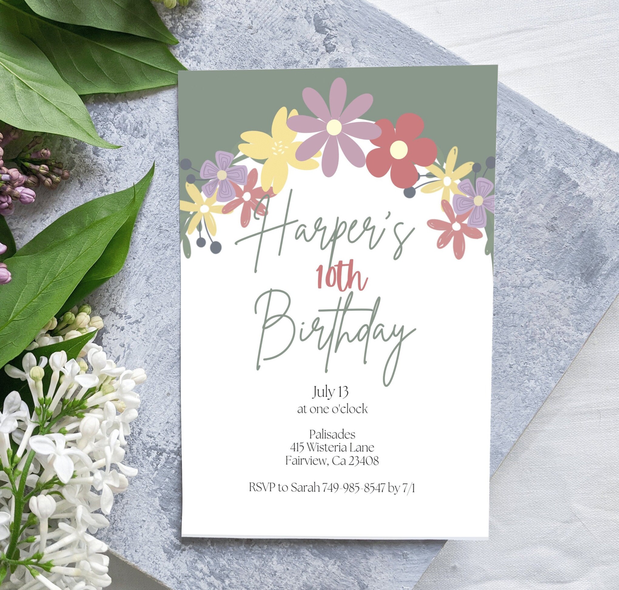 Flower Birthday Paty Invitation, Girl Flower Birthday Invite, Floral ...