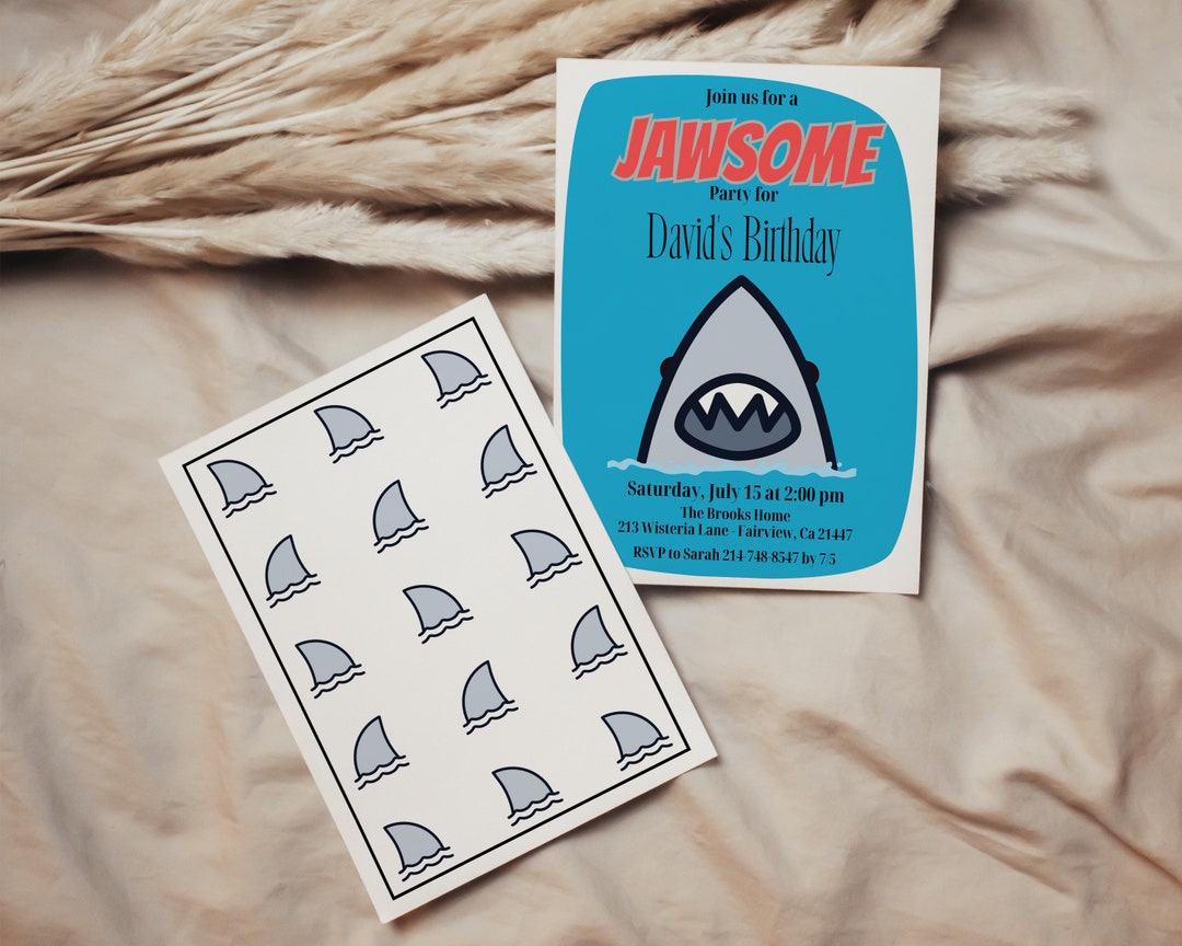 Editable Jawsome Shark Birthday Invitation Template, Jaws Shark Invite ...
