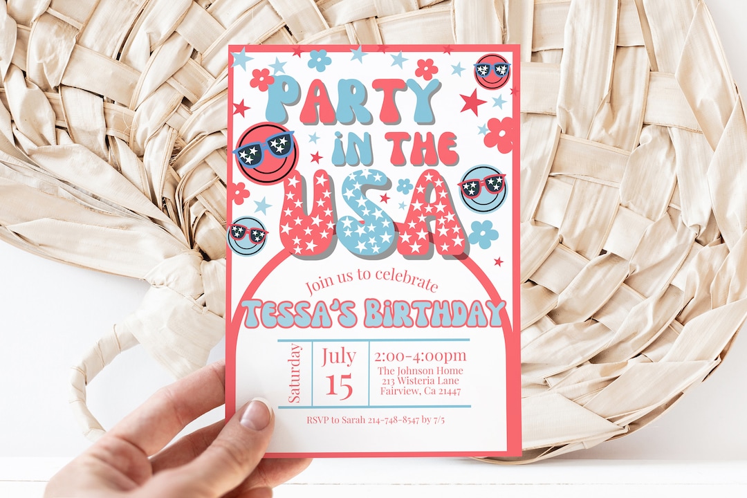 Editable Patriotic Red White and Blue Party in the USA Birthday ...