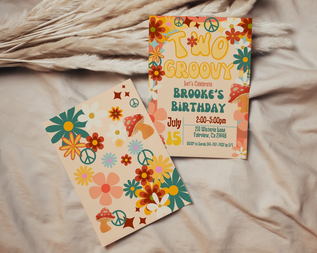 Editable Two Groovy Birthday Invitation Template, Retro Groovy Invite ...