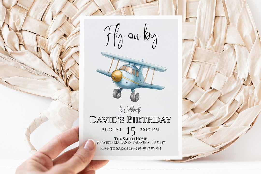 Editable Fly on by Vintage Airplane Birthday Invitation Template, Boy's ...