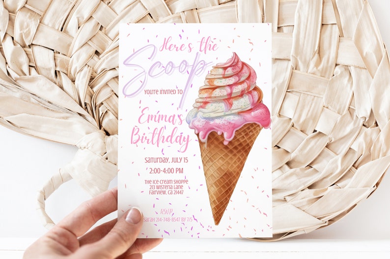 Editable Here's the Scoop Ice Cream Party Invitation - Etsy