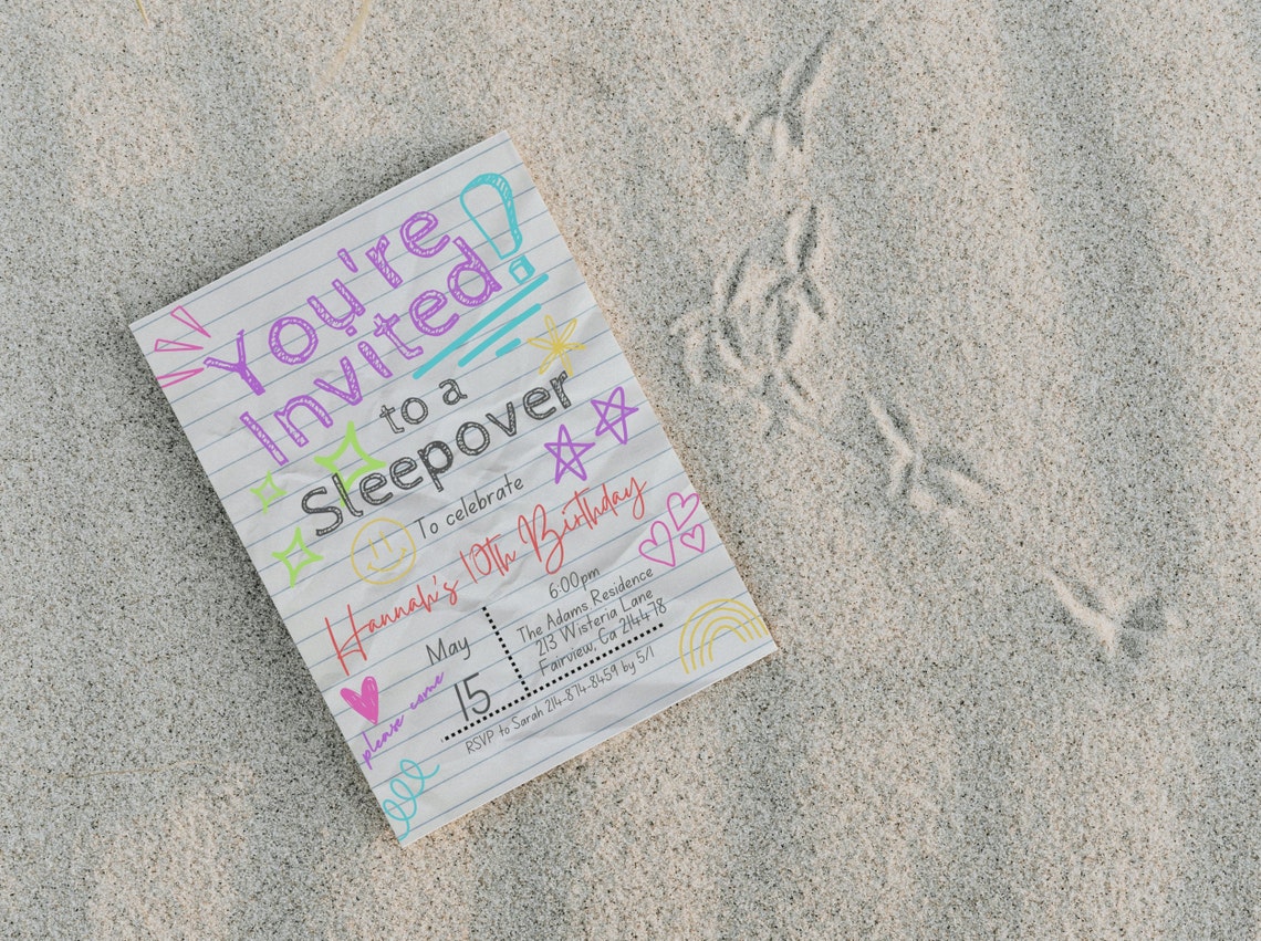 Editable Doodle Sleepover Invitation Template, Notebook Paper Sketch ...