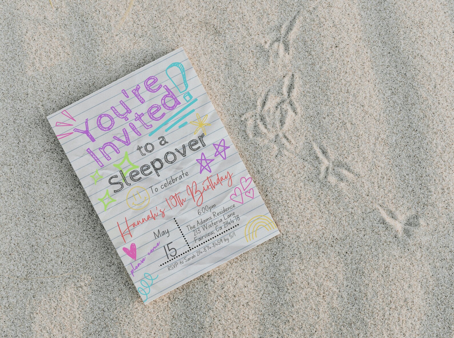 Editable Doodle Sleepover Invitation Template, Notebook Paper Sketch ...