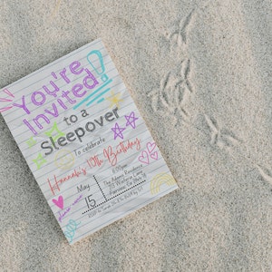 Editable Doodle Sleepover Invitation Template, Notebook Paper Sketch ...
