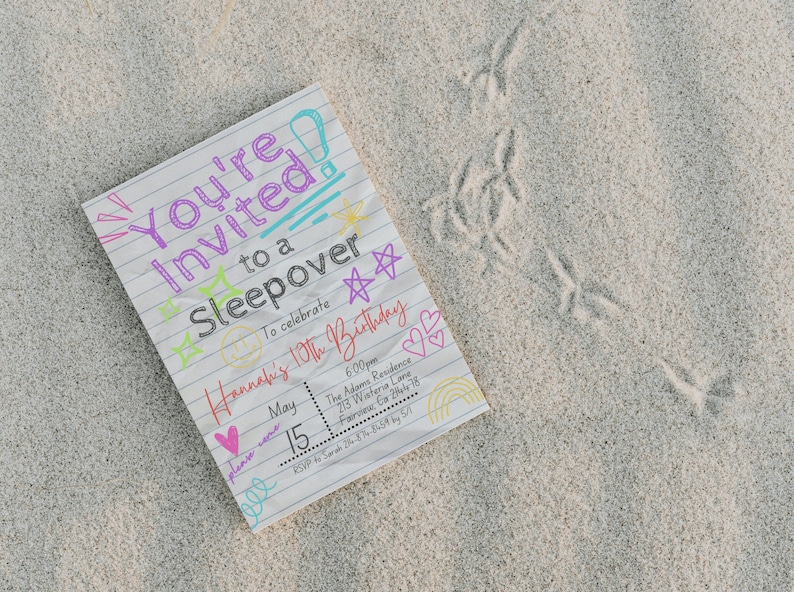Editable Doodle Sleepover Invitation Template, Notebook Paper Sketch ...