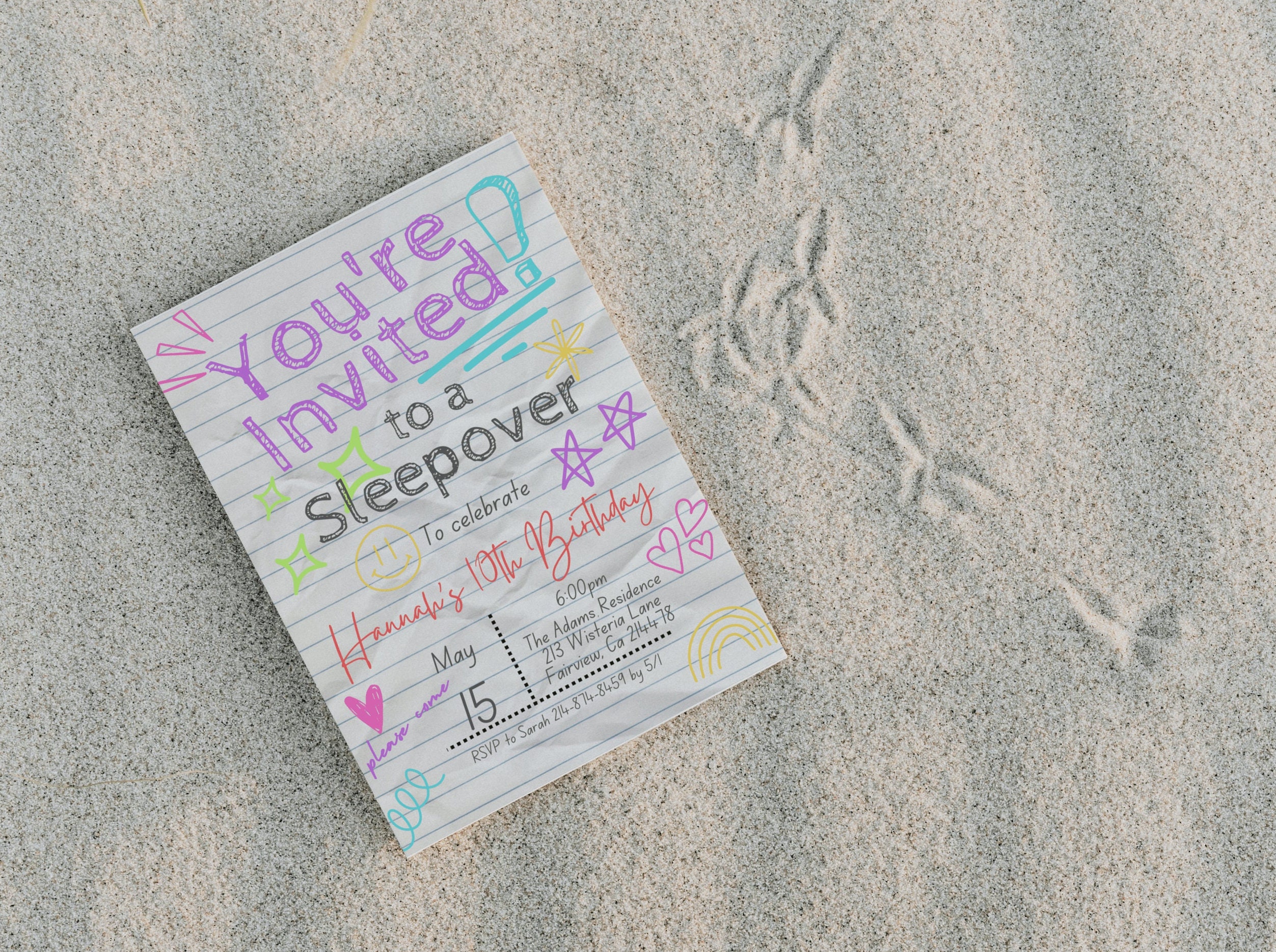 Editable Doodle Sleepover Invitation Template, Notebook Paper Sketch ...
