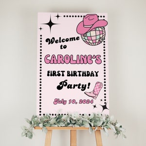 Editable Disco Cowgirl Birthday Welcome Sign Template, 18x24 AND 24x 36 ...