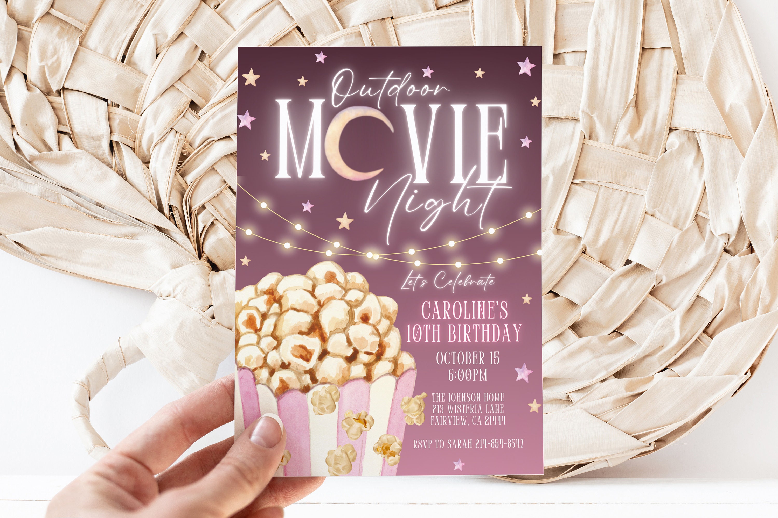 Editable Outdoor Movie Night Invitation Template, Movie Night Birthday ...