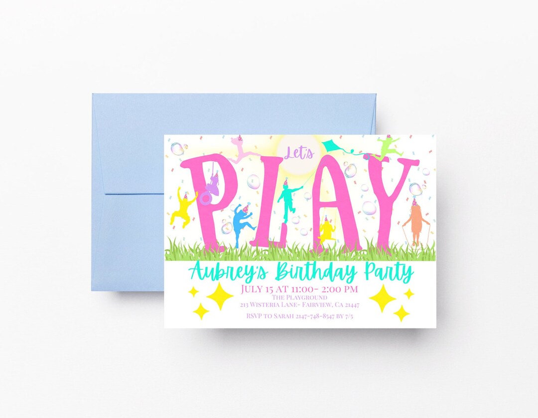 Editable Let's PLAY Kid's Birthday Party Invitation Template, Outdoor ...