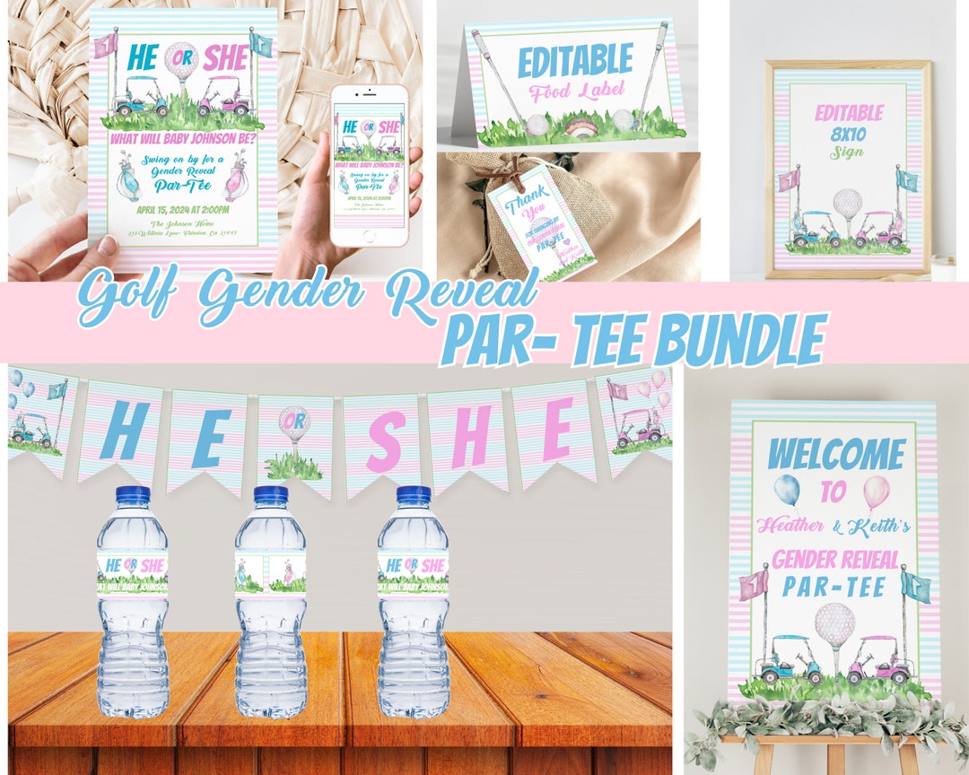 Editable Pink or Blue Golfing Gender Reveal Party Pack Essentials ...