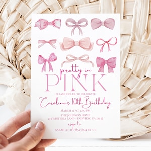 Editable Pretty in Pink Girl's Birthday Party Invitation, Pink Bow ...