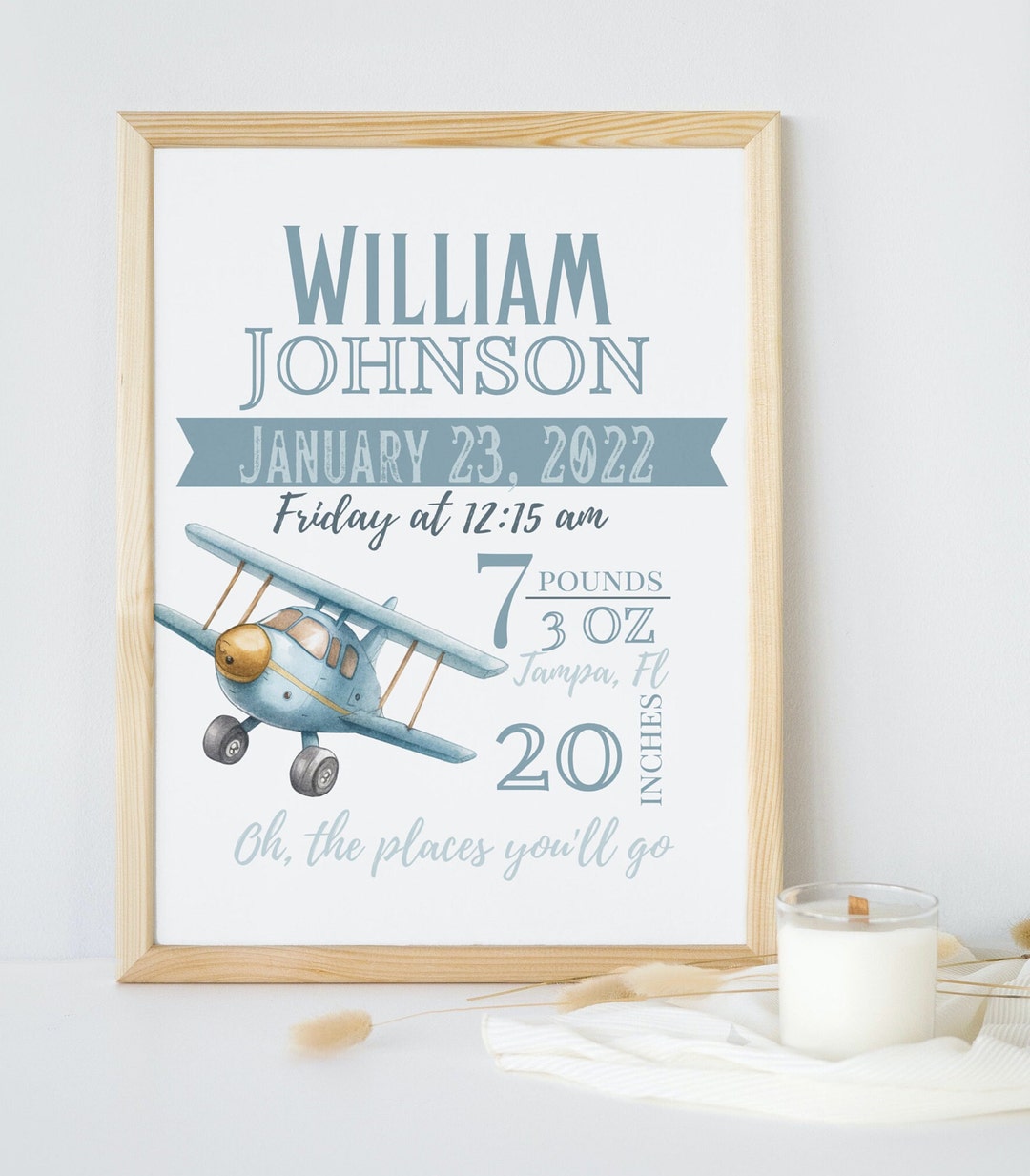 Editable Printable Baby Boy Birth Stats Announcement, Airplane Birth ...