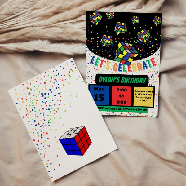 Rubiks cube birthday invitation - Etsy Nederland