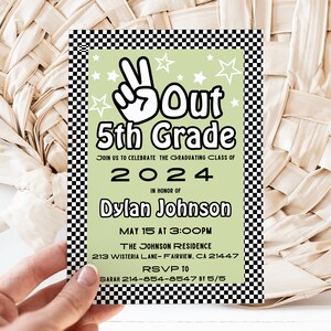 Editable Peace Out 5th Grade Graduation Party Invitation Template ...