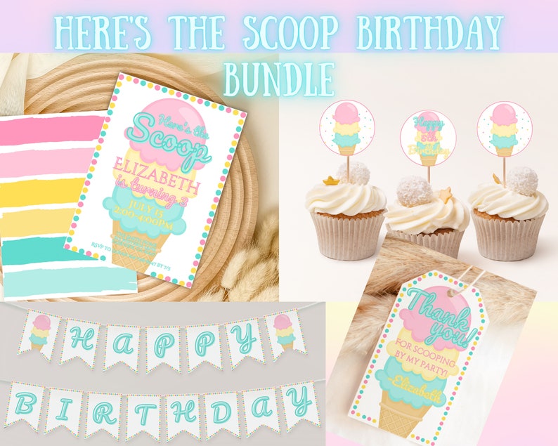 Editable Here's the Scoop Birthday Bundle Ice Cream Party - Etsy