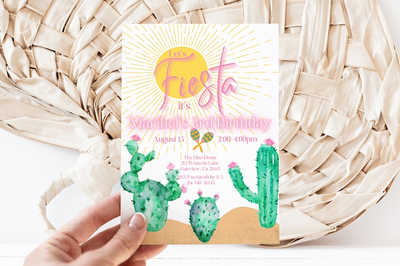 Editable Let's Fiesta Birthday Invitation Template, Cactus Birthday ...